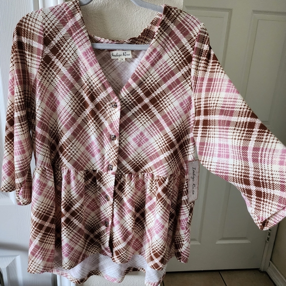 indigo Rose | Tops | Indigo Rose X Pink Plaid Peplum Top | Poshmark